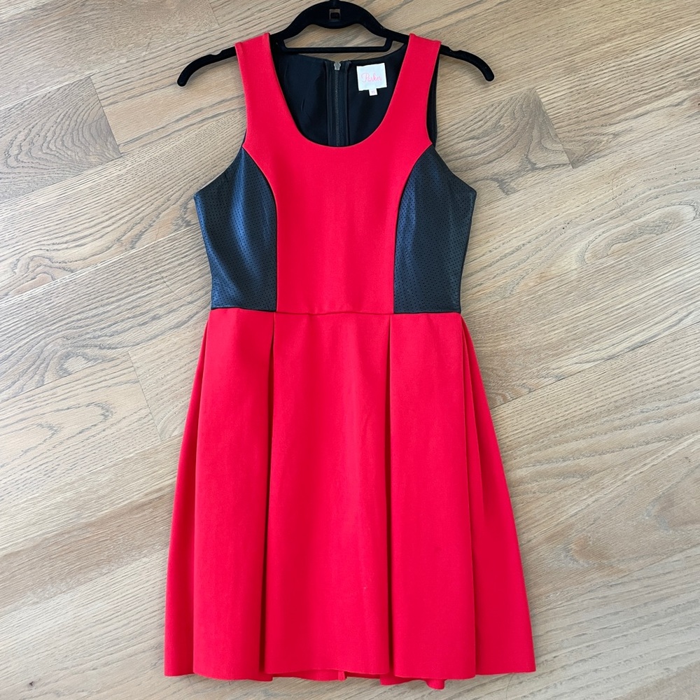Parker Olivia Perforated Leather Panel Dress - Gem